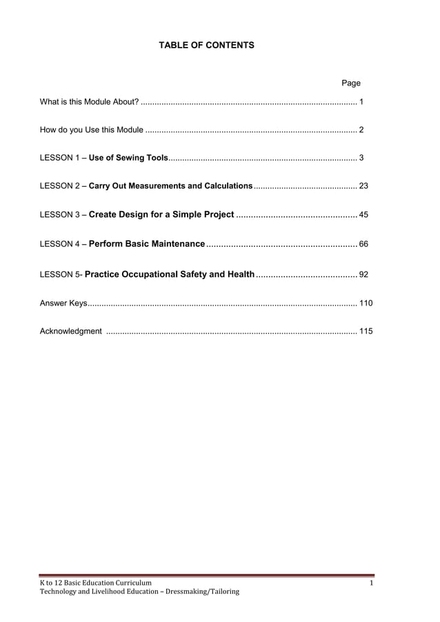 K to 12 dressmaking and tailoring learning modules | PDF | Needlework | Arts and Crafts