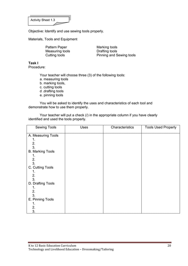 K to 12 dressmaking and tailoring learning modules | PDF | Needlework ...