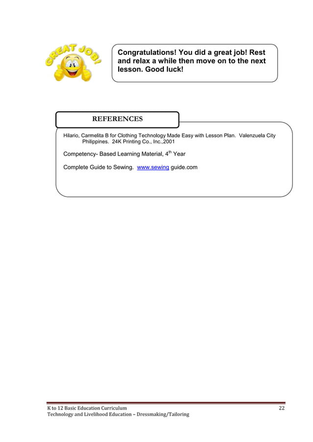 K to 12 dressmaking and tailoring learning modules | PDF | Needlework ...
