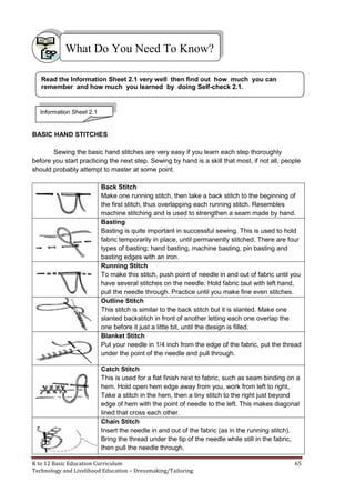 K to 12 dressmaking and tailoring learning modules | PDF