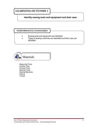 K to 12 dressmaking and tailoring learning modules | PDF