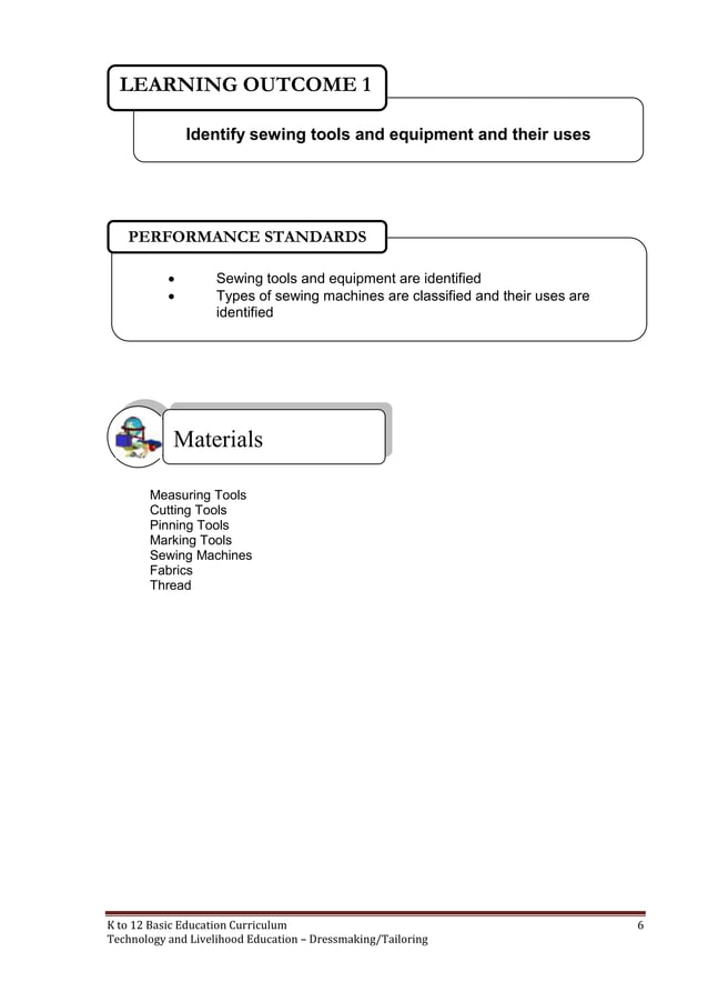 K to 12 dressmaking and tailoring learning modules | PDF | Needlework | Arts and Crafts
