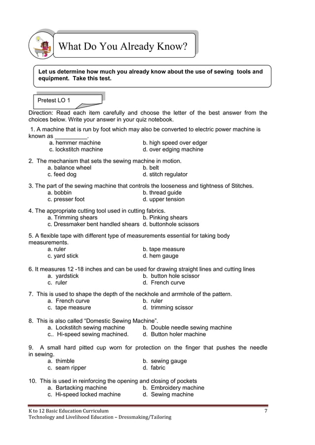 K to 12 dressmaking and tailoring learning modules | PDF | Needlework ...