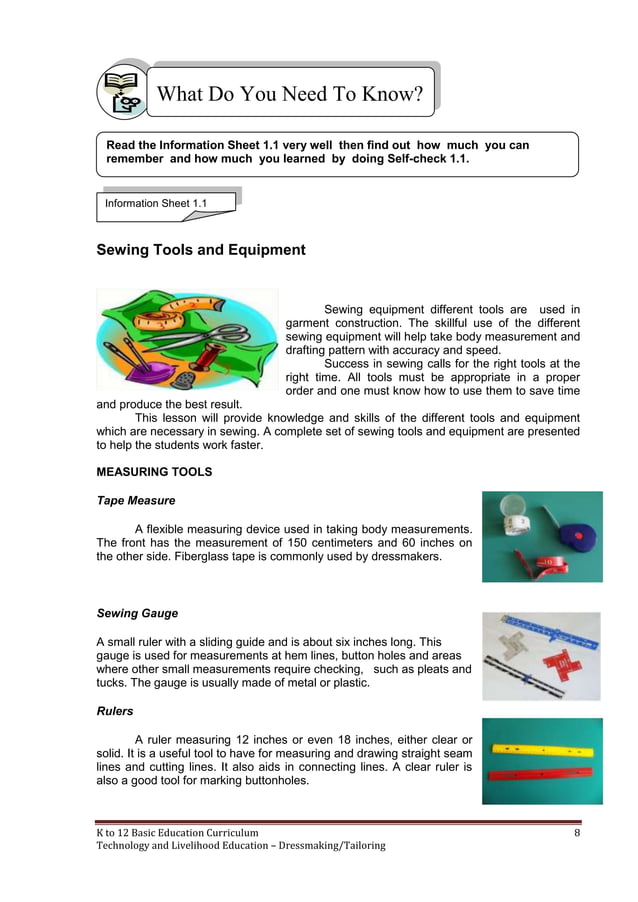 K to 12 dressmaking and tailoring learning modules | PDF | Needlework | Arts and Crafts