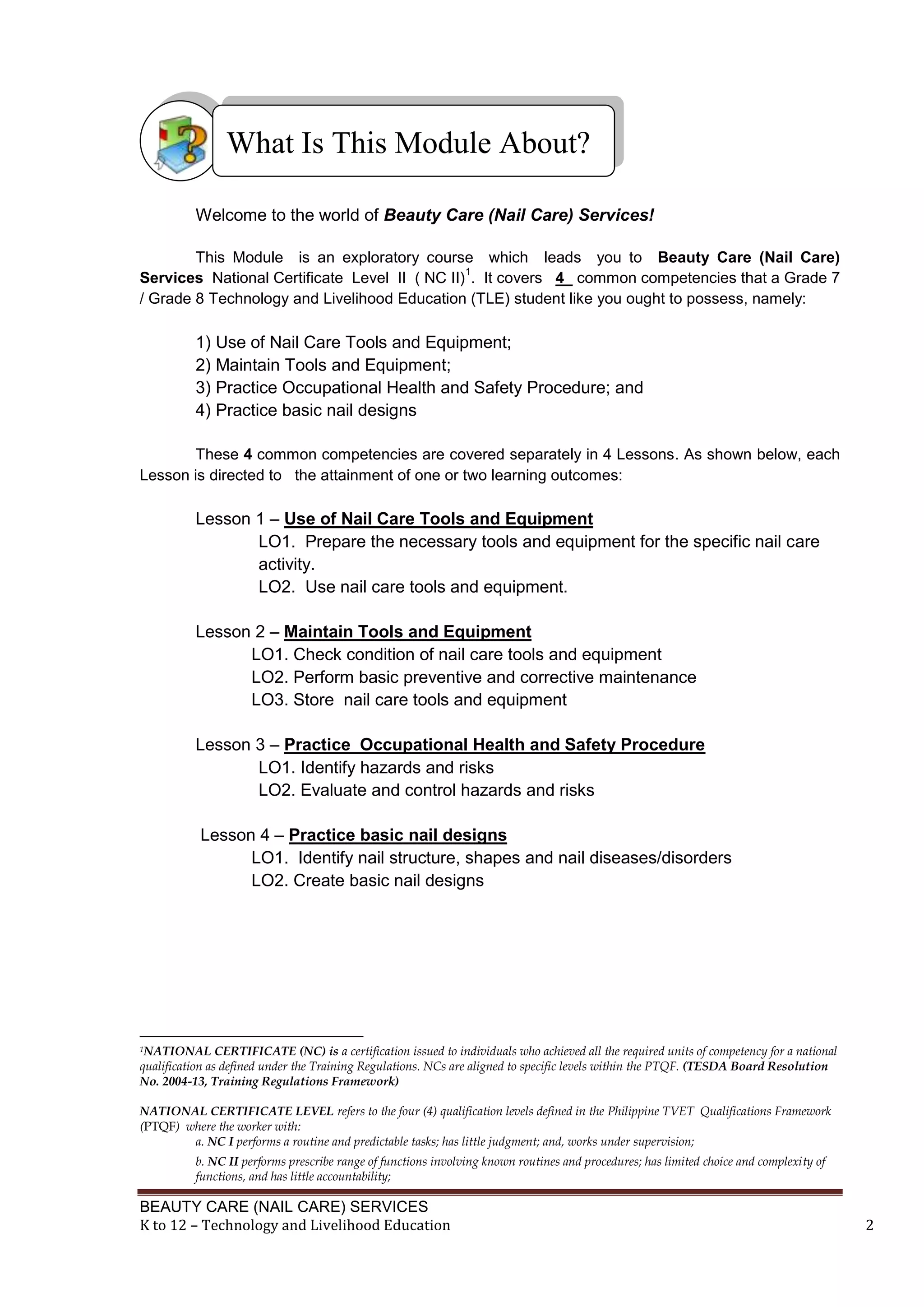 K to 12 nail care learning module | PDF | Nail Care | Beauty