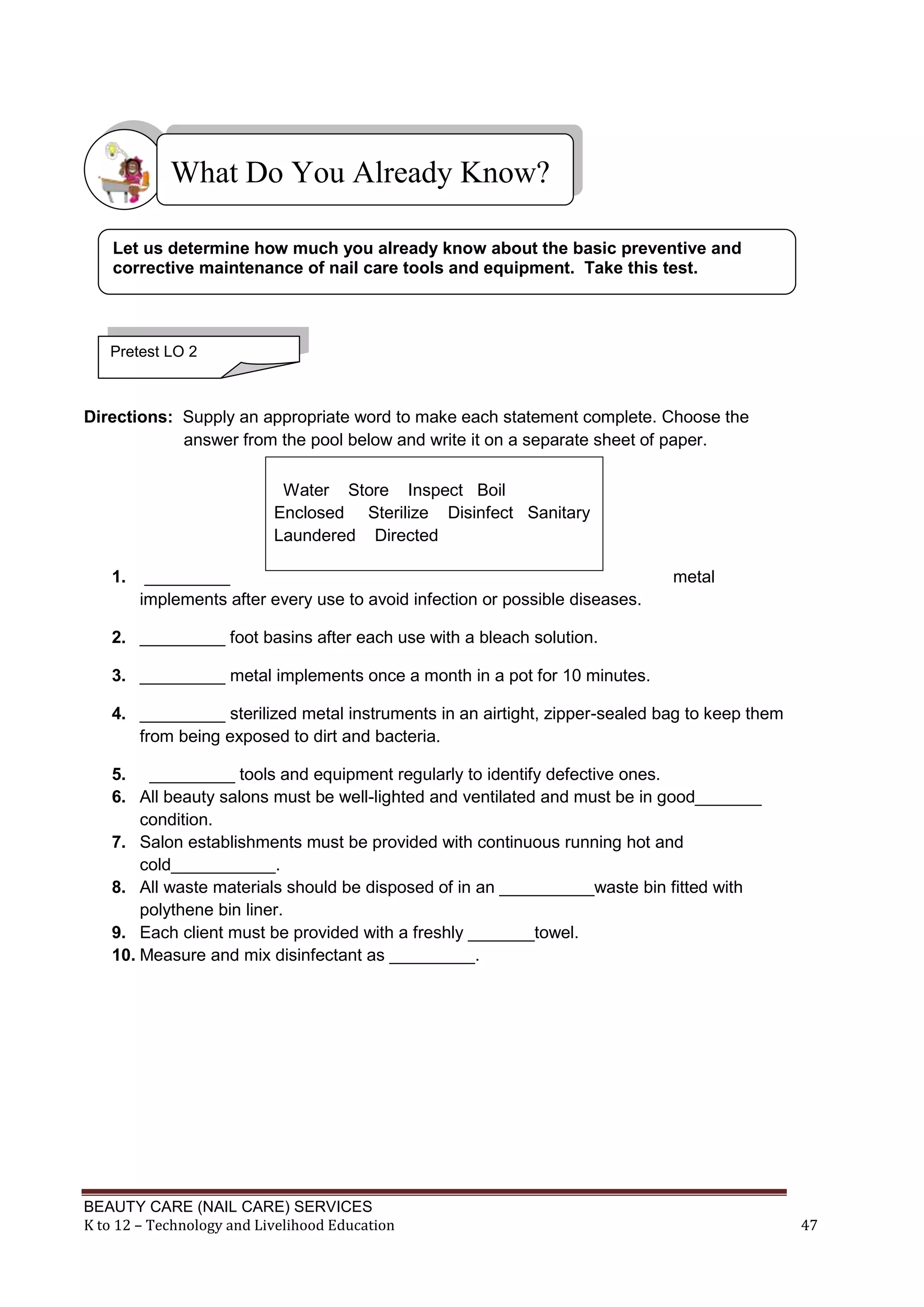 K to 12 nail care learning module | PDF