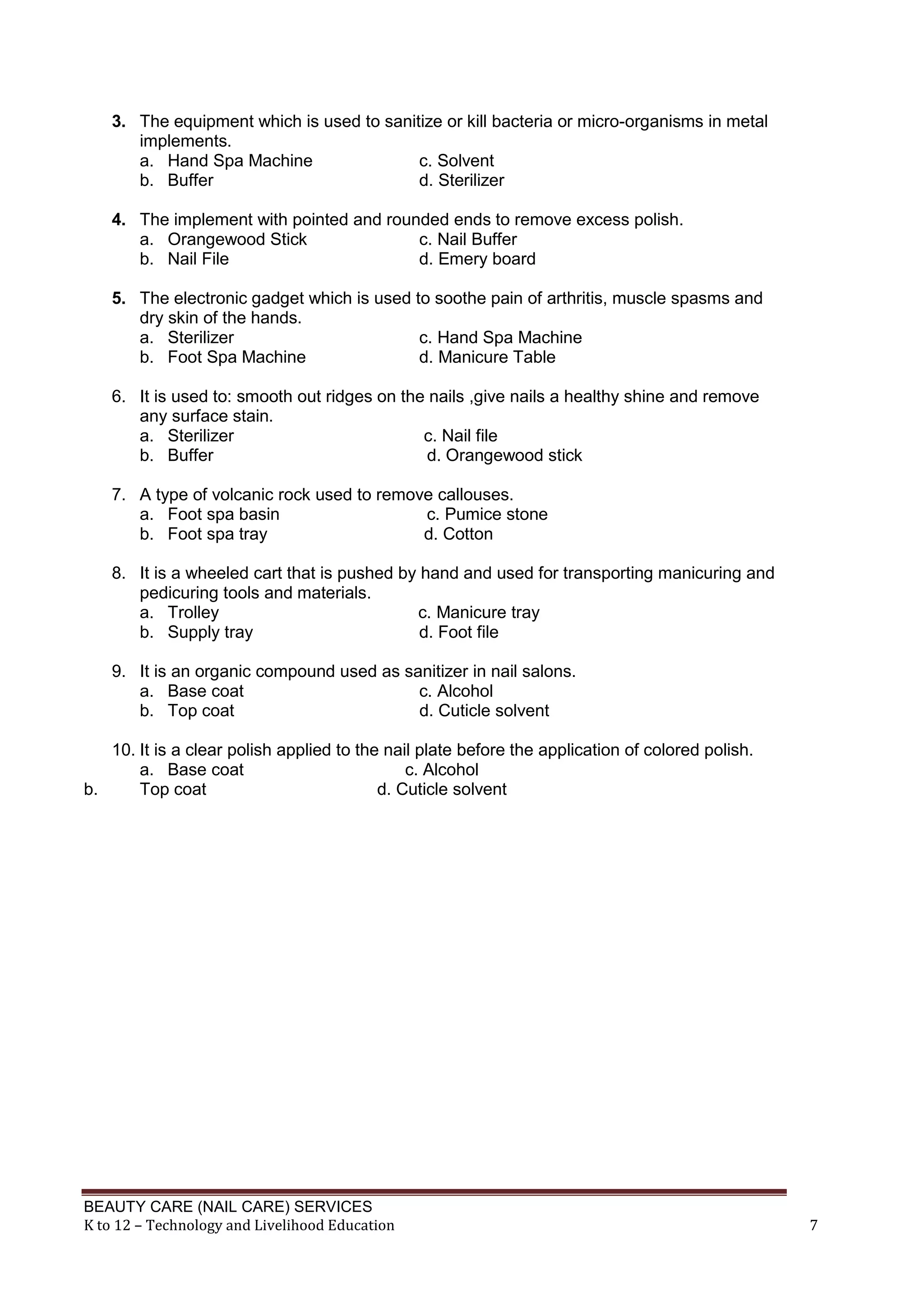 K to 12 nail care learning module | PDF