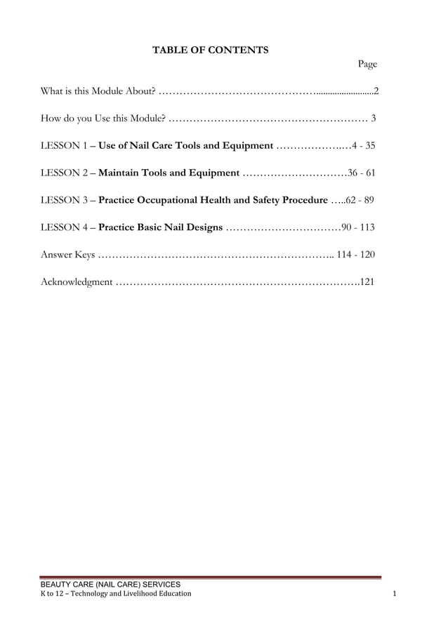 K to 12 nail care learning module | PDF | Nail Care | Beauty