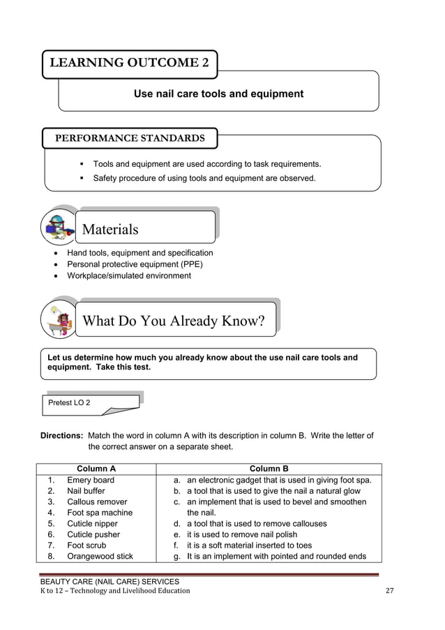 K to 12 nail care learning module | PDF | Nail Care | Beauty