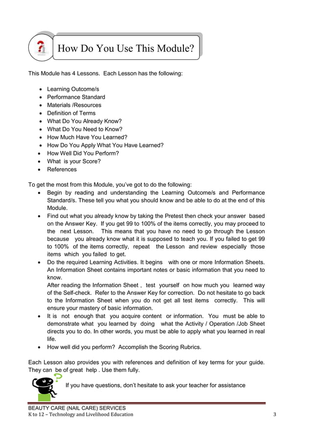 K to 12 nail care learning module | PDF | Nail Care | Beauty