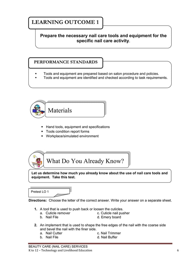 K to 12 nail care learning module | PDF | Nail Care | Beauty