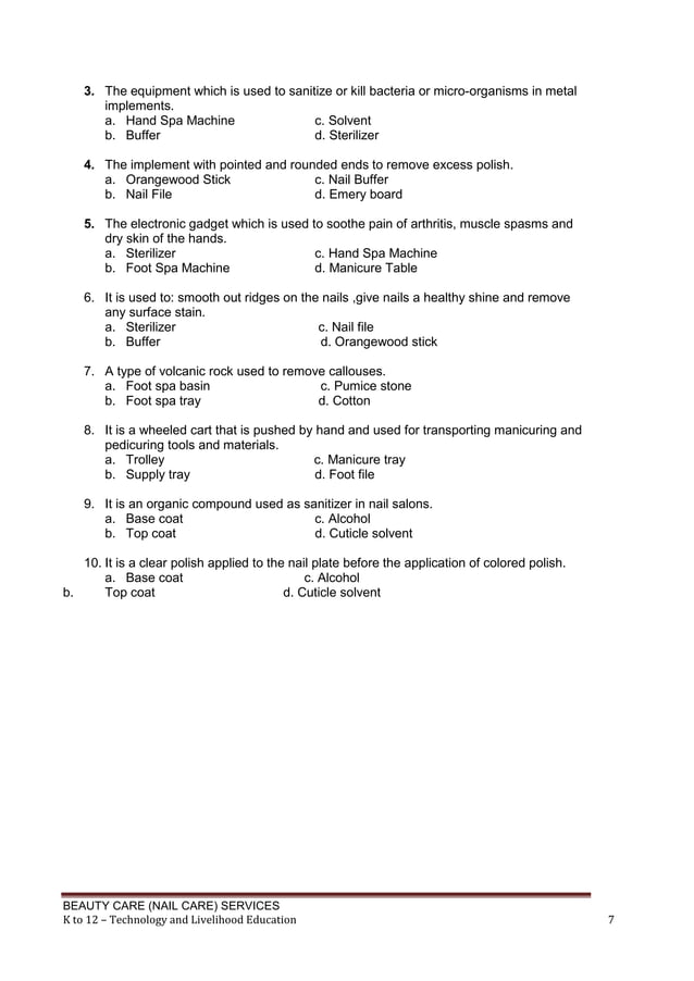K to 12 nail care learning module | PDF | Nail Care | Beauty