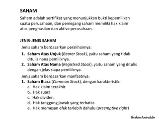 Saham dan hal-hal yang berhubungan langsung | PPTX