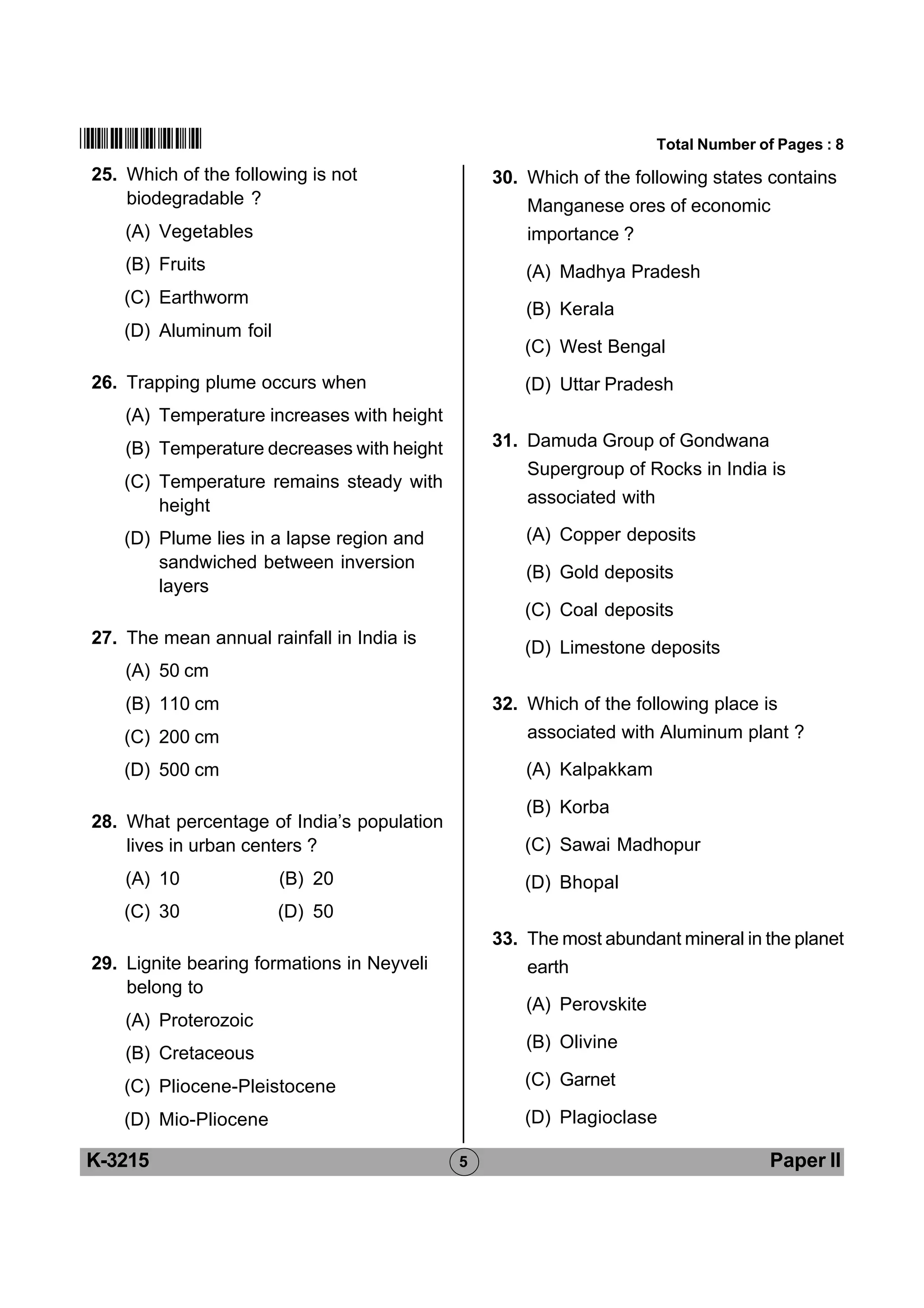 K 3215 (paper-ii) (earth science) | PDF | Chemistry | Science