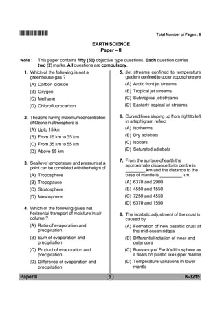 K 3215 (paper-ii) (earth science) | PDF | Chemistry | Science