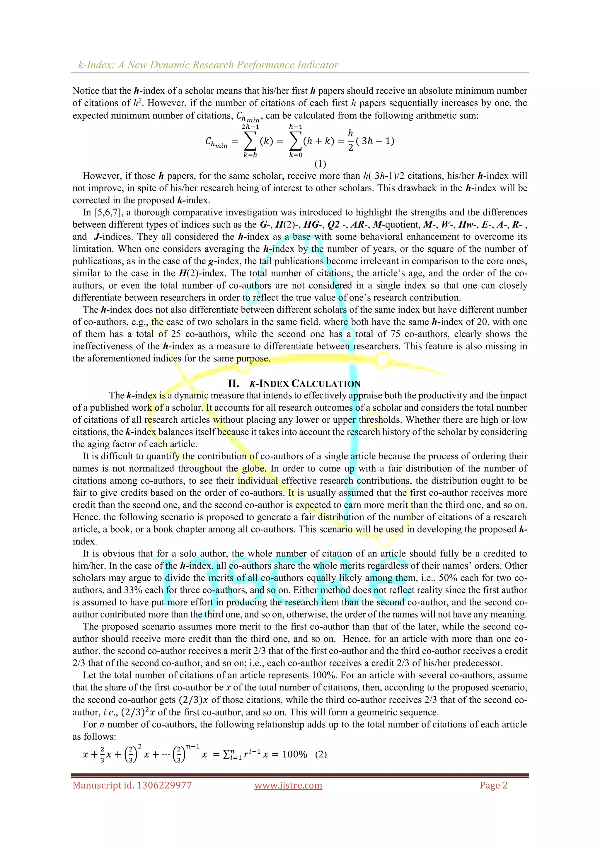 K index: A New Dynamic Performance Indicator | PDF