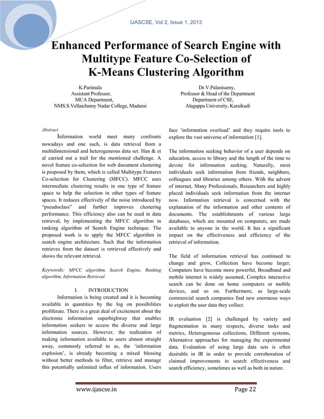 Enhanced Performance of Search Engine with Multitype Feature Co-Selection of K-Means Clustering ...