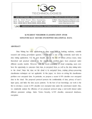 K-NEAREST NEIGHBOR CLASSIFICATION OVER SEMANTICALLY SECURE ENCRYPTED RELATIONAL DATA | DOCX