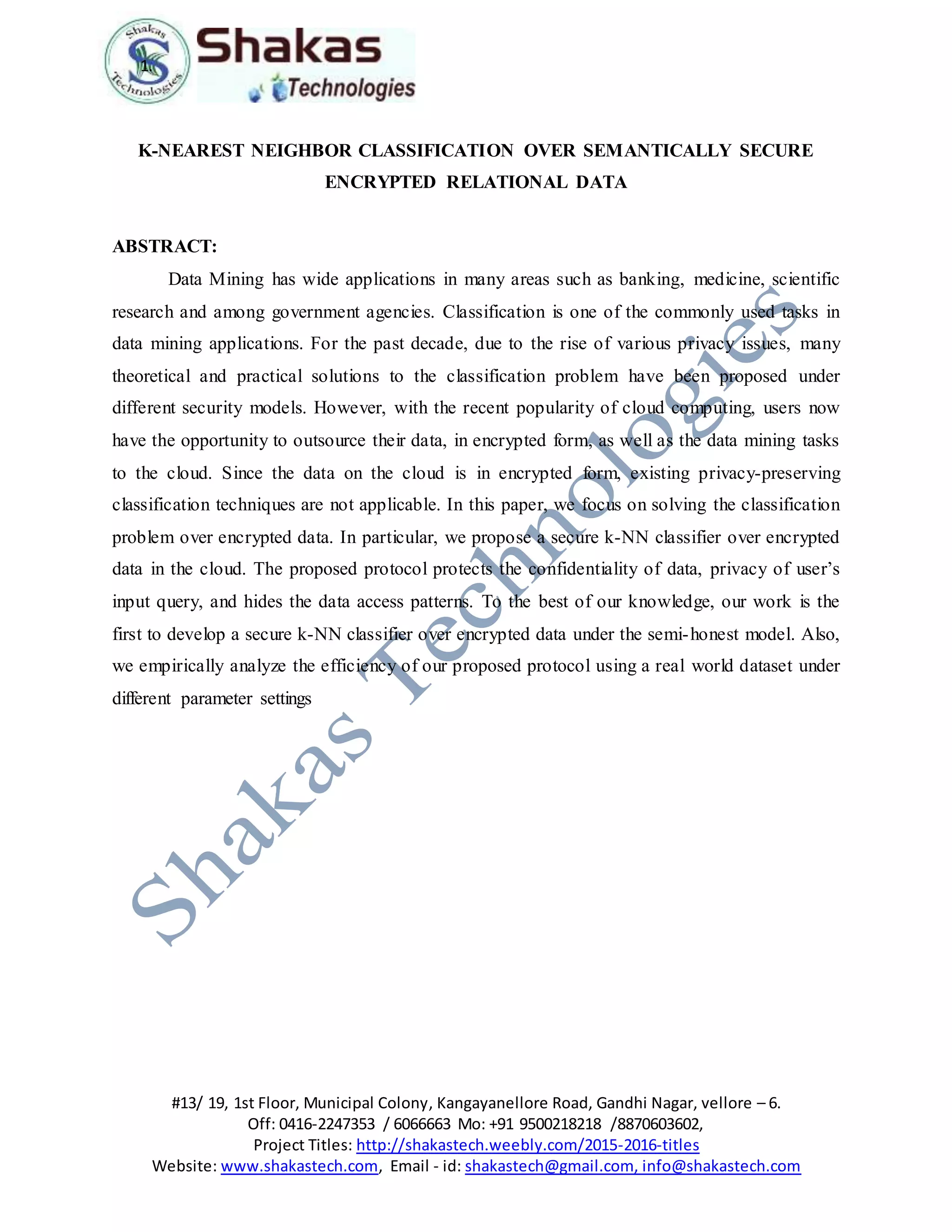 K nearest neighbor classification over semantically secure encrypted | DOCX