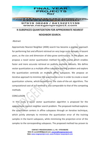 K-SUBSPACES QUANTIZATION FOR APPROXIMATE NEAREST NEIGHBOR SEARCH | PDF | Search | Internet
