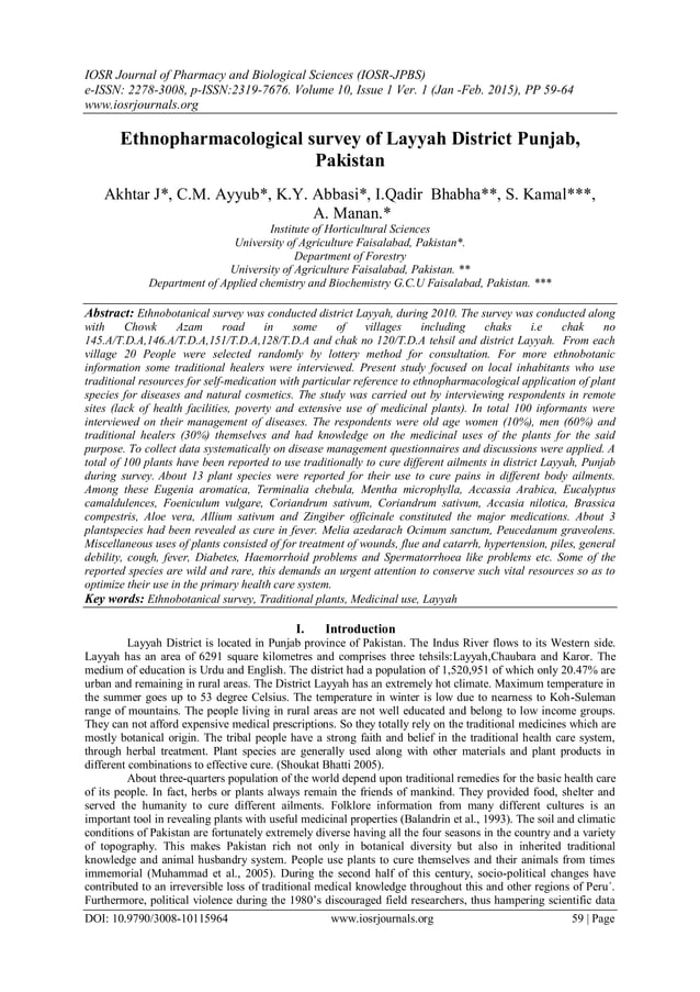 Ethnopharmacological survey of Layyah District Punjab, Pakistan | PDF