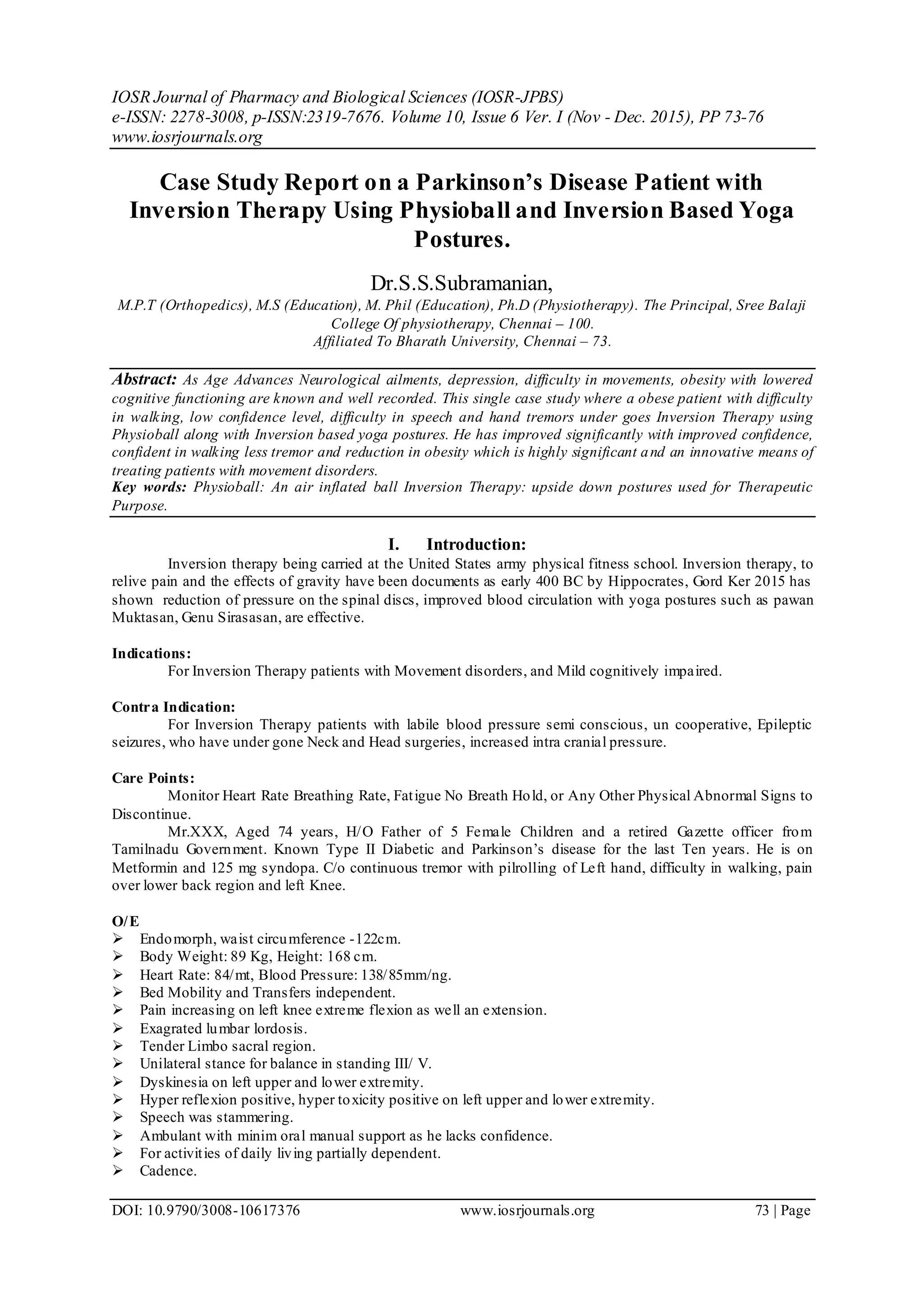 Case Study Report on a Parkinson’s Disease Patient with Inversion ...