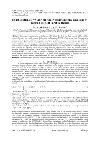 Exact solutions for weakly singular Volterra integral equations by using an efficient iterative ...