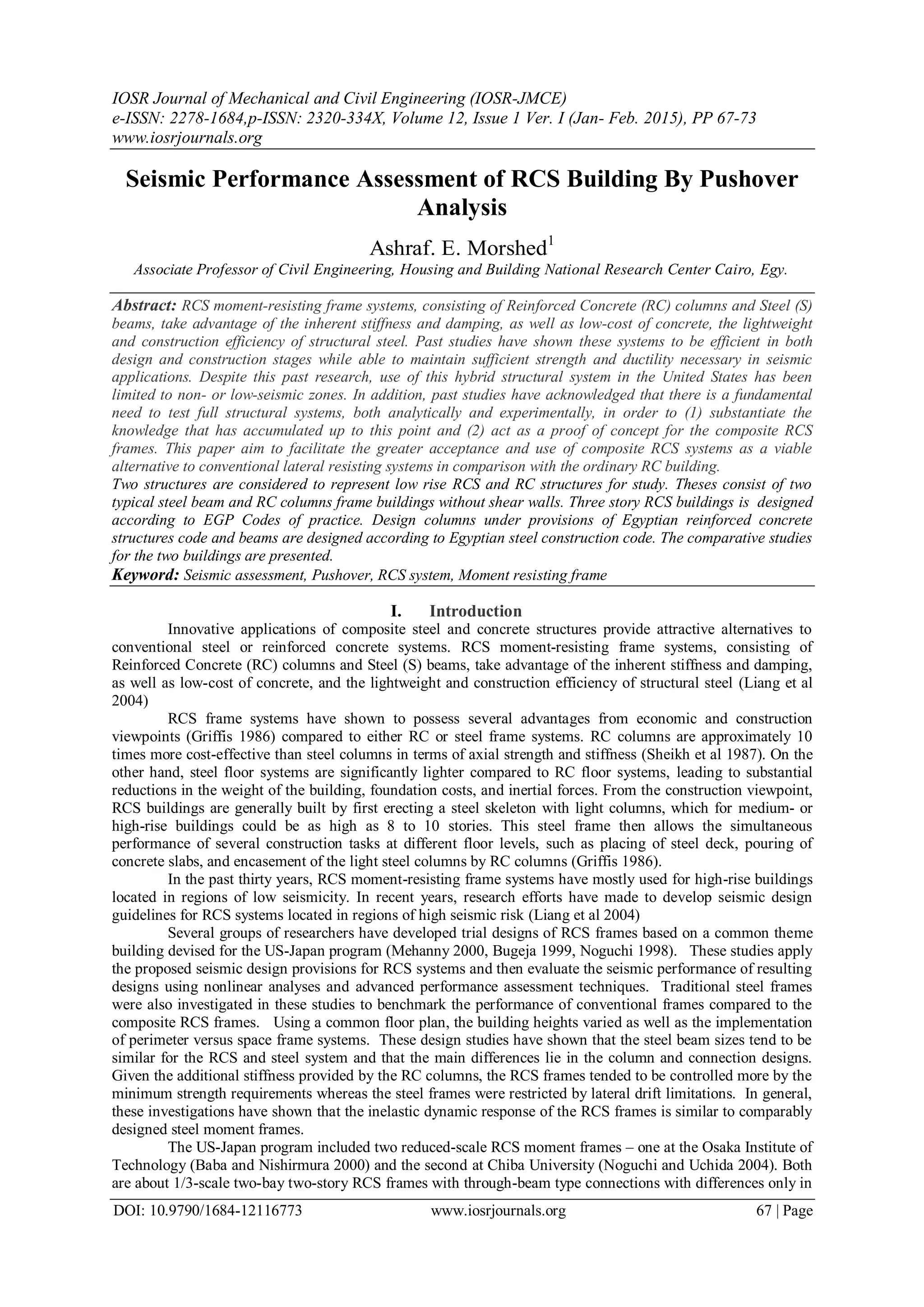 Seismic Performance Assessment of RCS Building By Pushover Analysis | PDF
