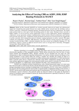 Analyzing the Effect of Varying CBR on AODV, DSR, IERP Routing Protocols in MANET | PDF