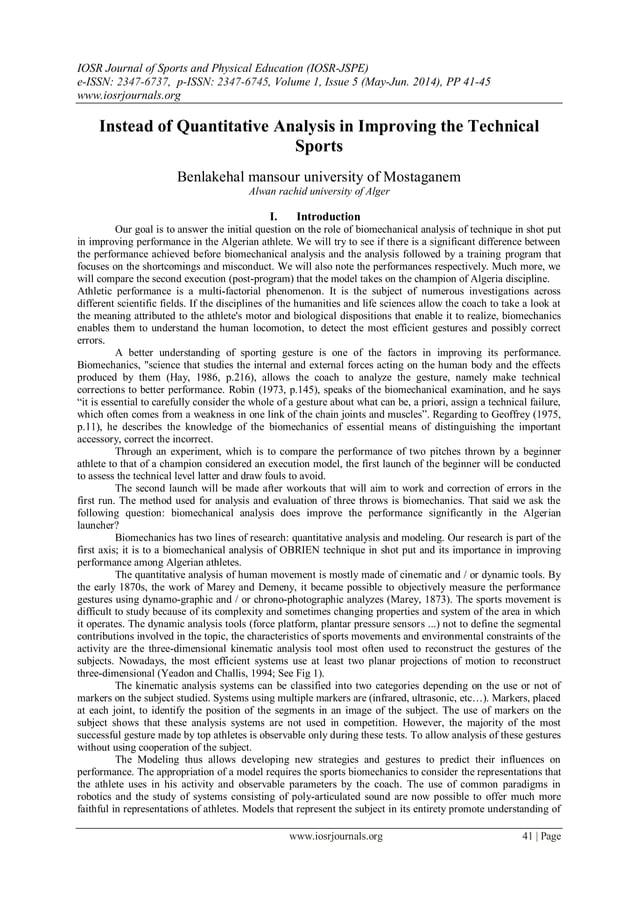 Instead of Quantitative Analysis in Improving the Technical Sports | PDF