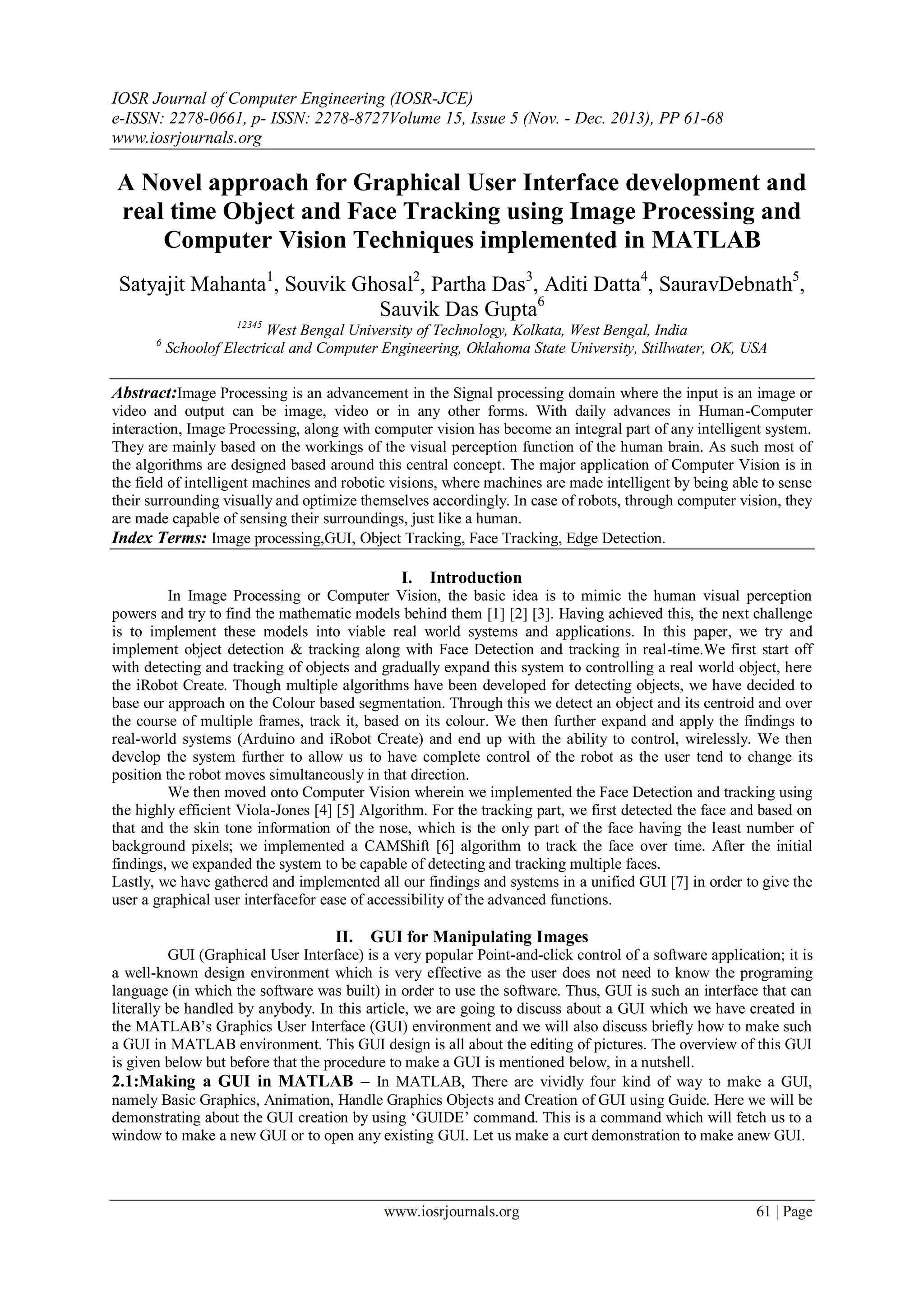 A Novel approach for Graphical User Interface development and real time Object and Face Tracking ...