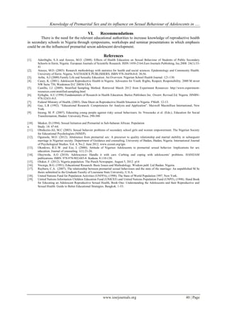 Knowledge of Premarital Sex and its influence on Sexual Behaviour of Adolescents in Federal ...