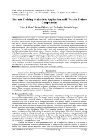 Business Training Evaluation: Application andEffects on Trainee ...