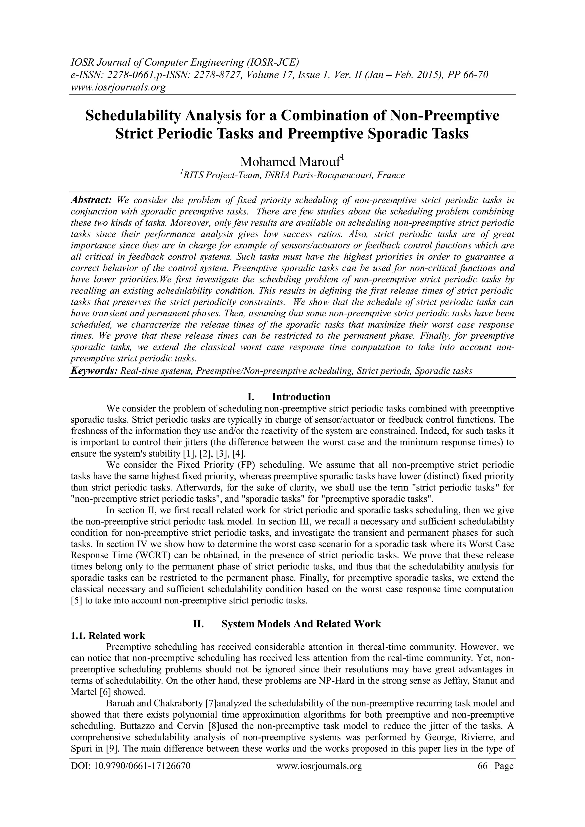 Schedulability Analysis for a Combination of Non-Preemptive Strict Periodic Tasks and Preemptive ...