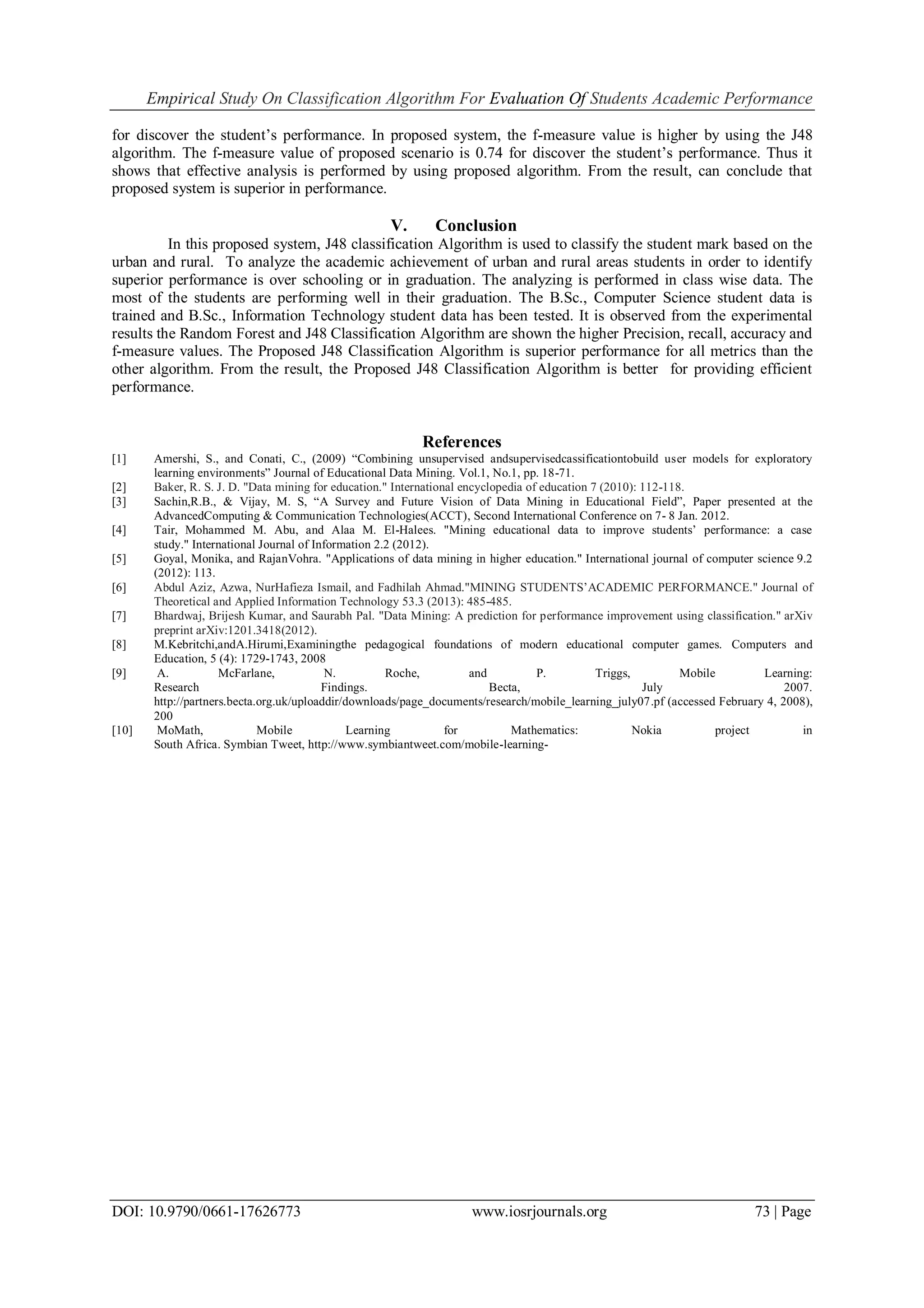 Empirical Study on Classification Algorithm For Evaluation of Students Academic Performance | PDF