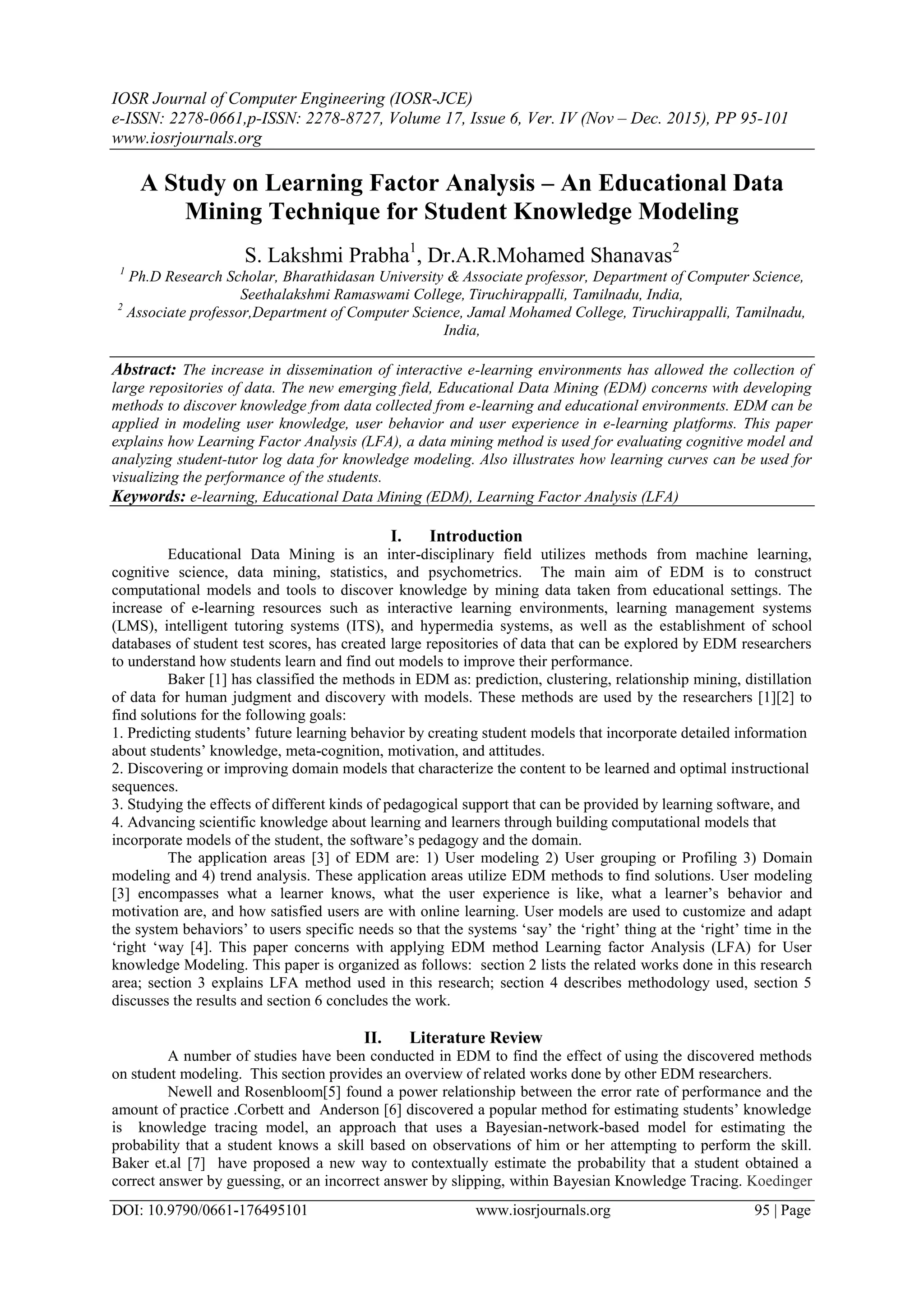 A Study on Learning Factor Analysis – An Educational Data Mining ...
