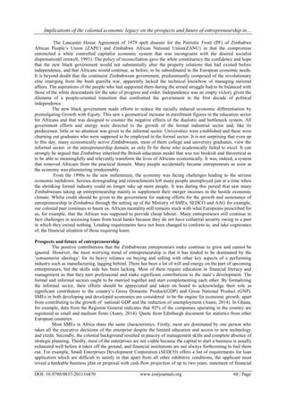 Implications of the colonial economic legacy on the prospects and future of entrepreneurship in ...