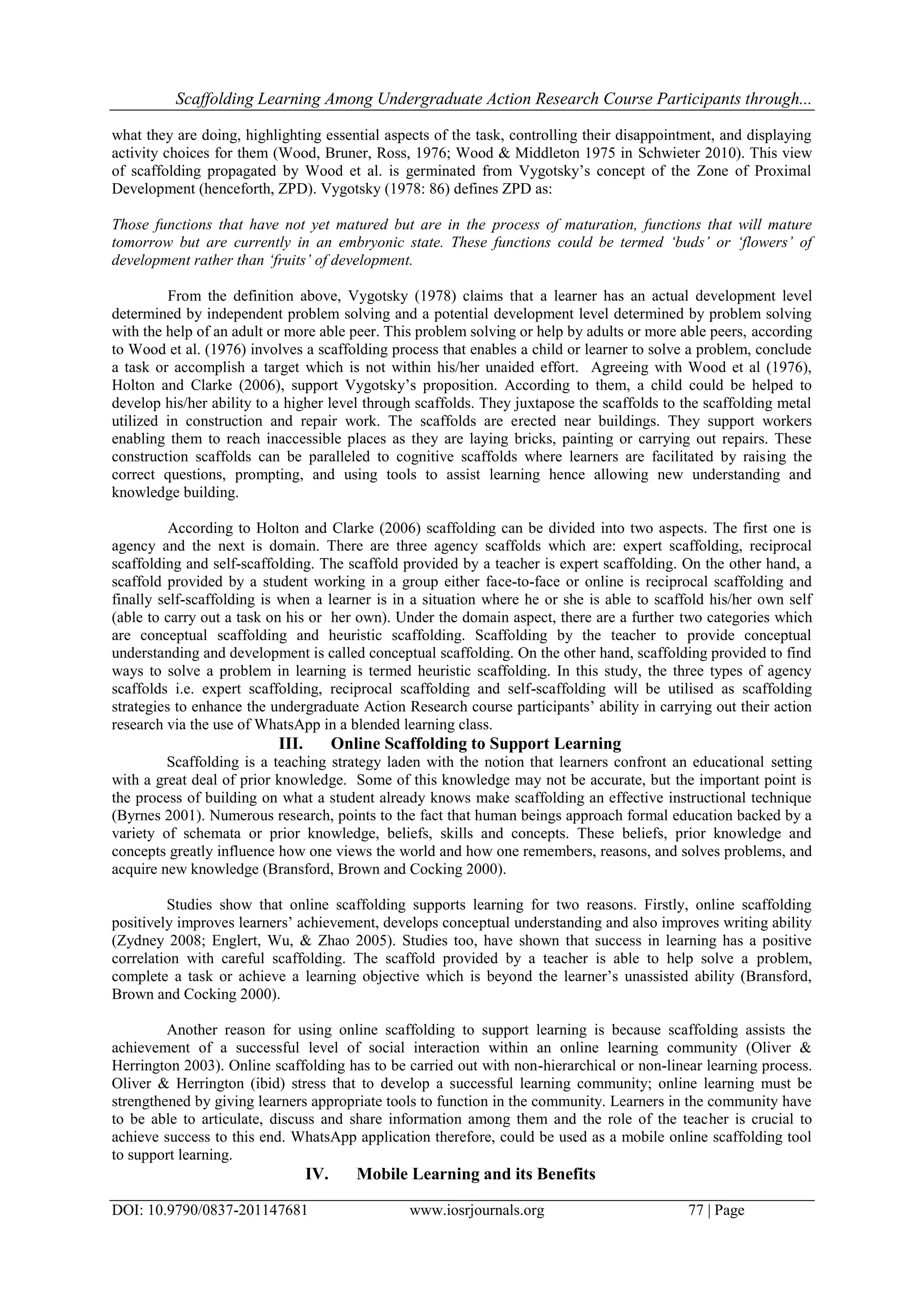 Scaffolding Learning for Undergraduate Action Research Course ...