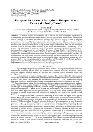 Therapeutic Interaction: A Perception of Therapist towards Patients ...