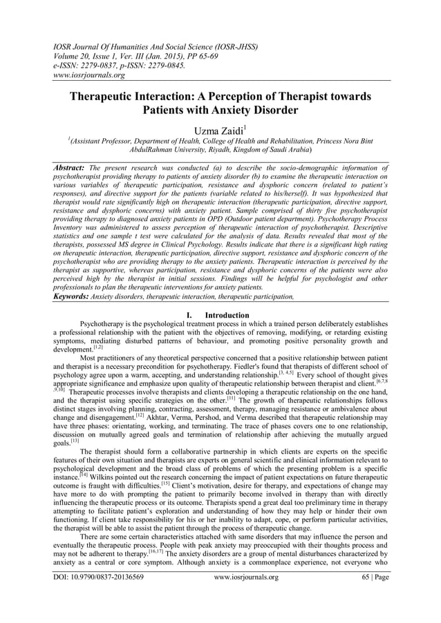 Therapeutic Interaction: A Perception of Therapist towards Patients ...