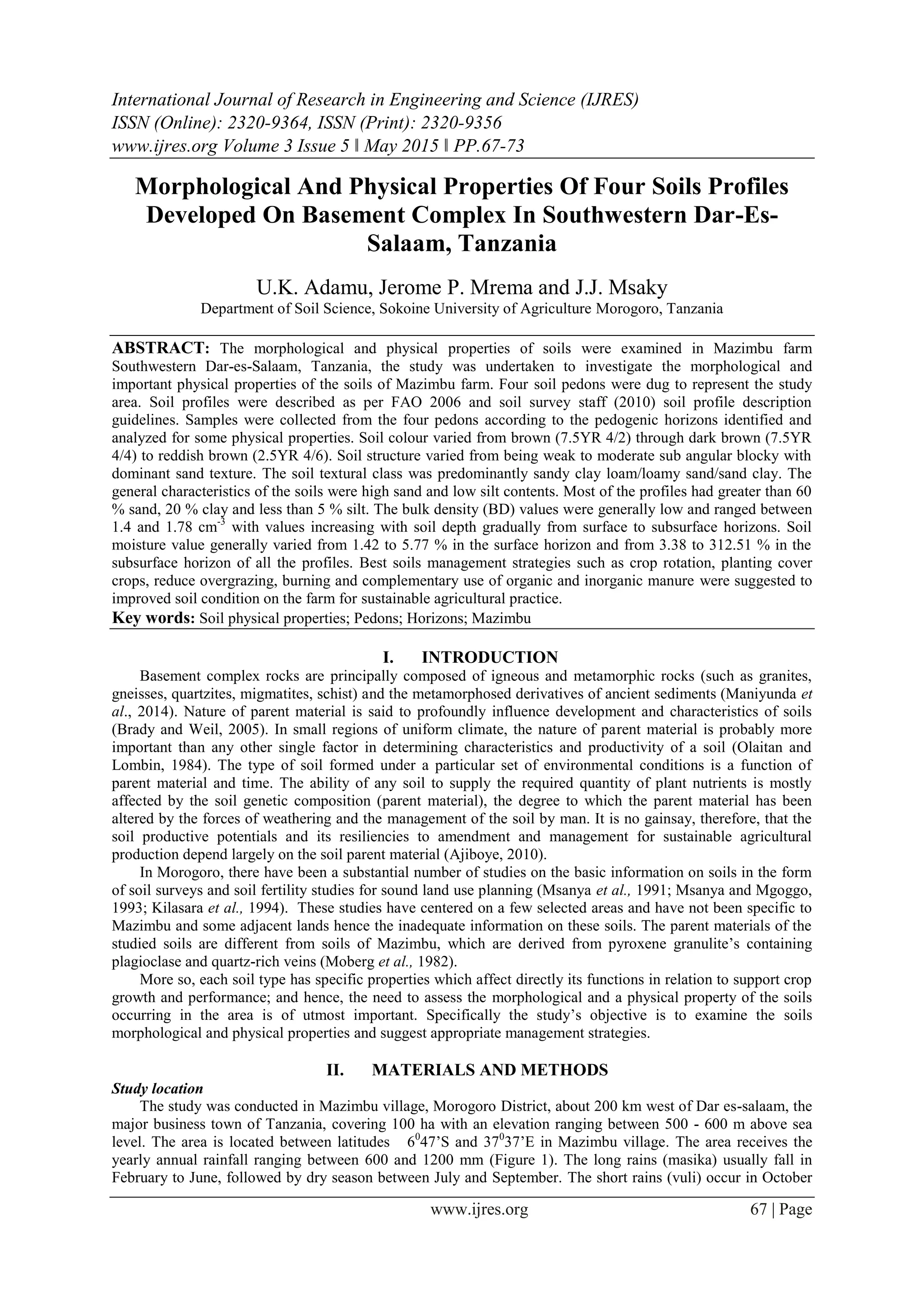 Morphological And Physical Properties Of Four Soils Profiles Developed ...