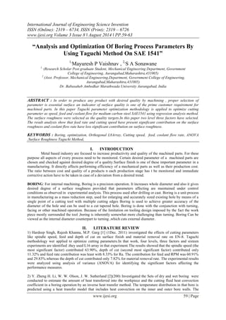 Analysis and Optimization Of Boring Process Parameters By Using Taguchi Method On SAE 1541 | PDF