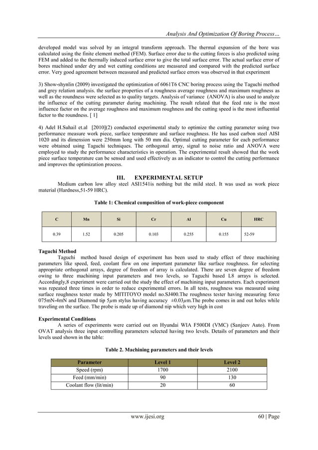 Analysis and Optimization Of Boring Process Parameters By Using Taguchi Method On SAE 1541 | PDF