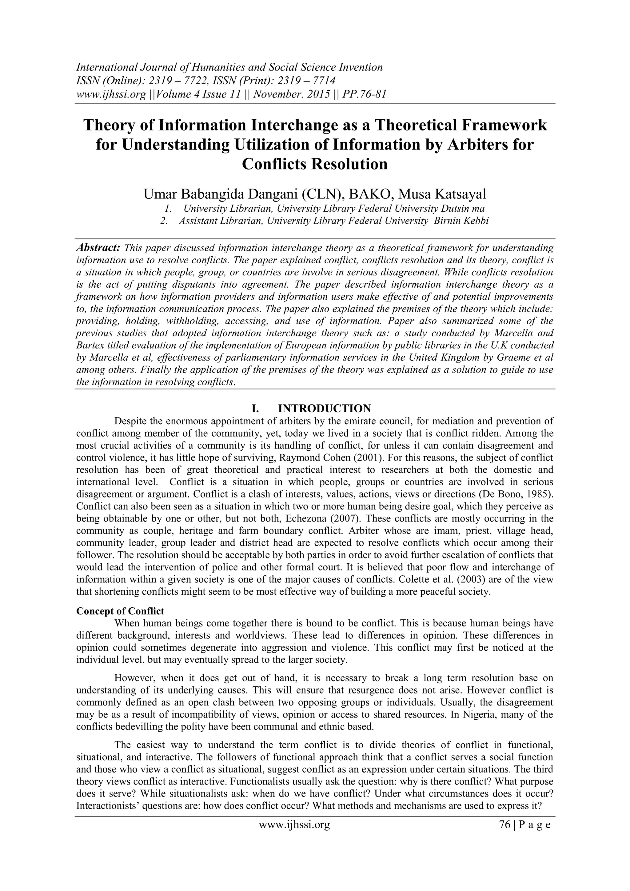 Theory of Information Interchange as a Theoretical Framework for ...