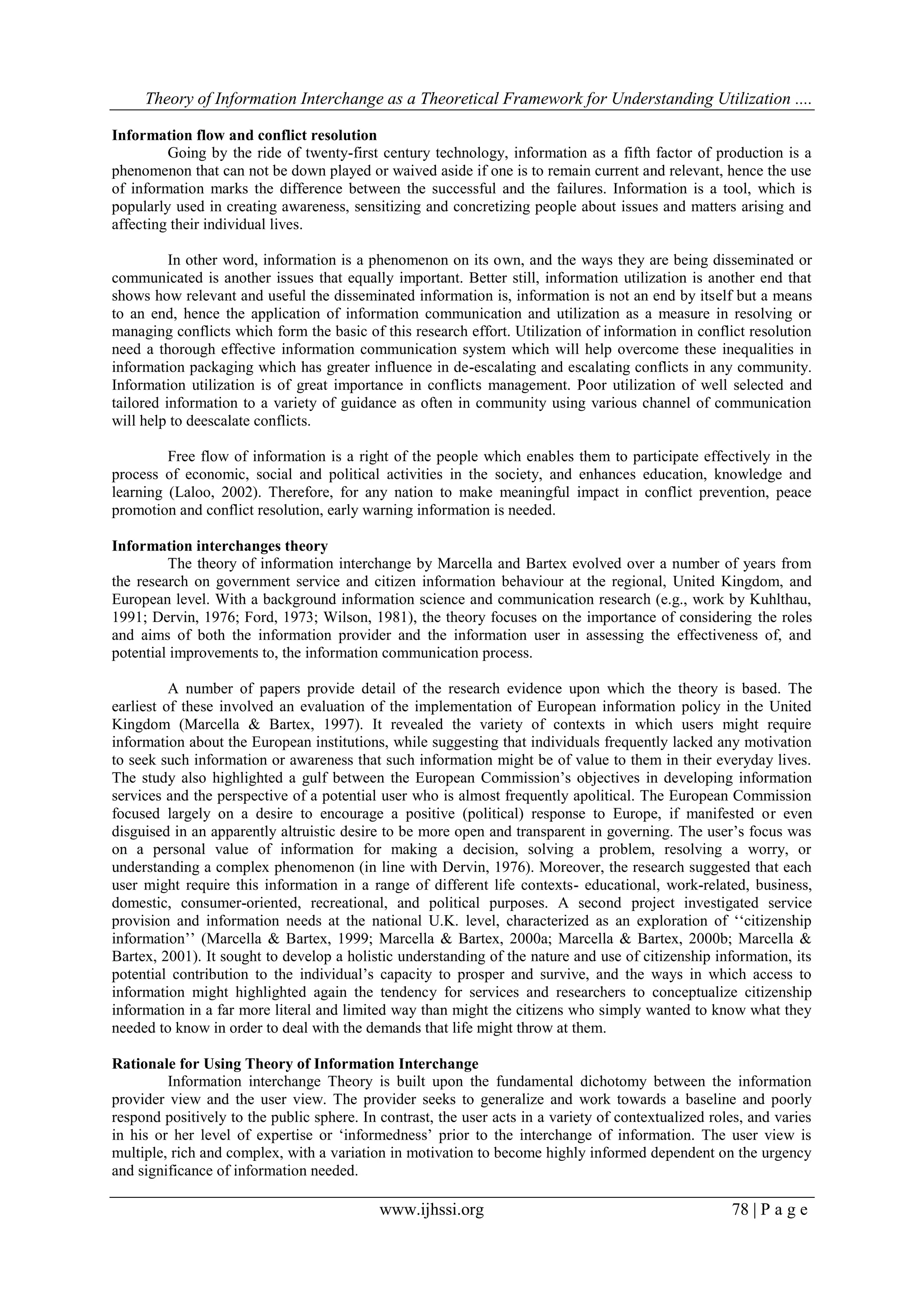 Theory of Information Interchange as a Theoretical Framework for Understanding Utilization of ...