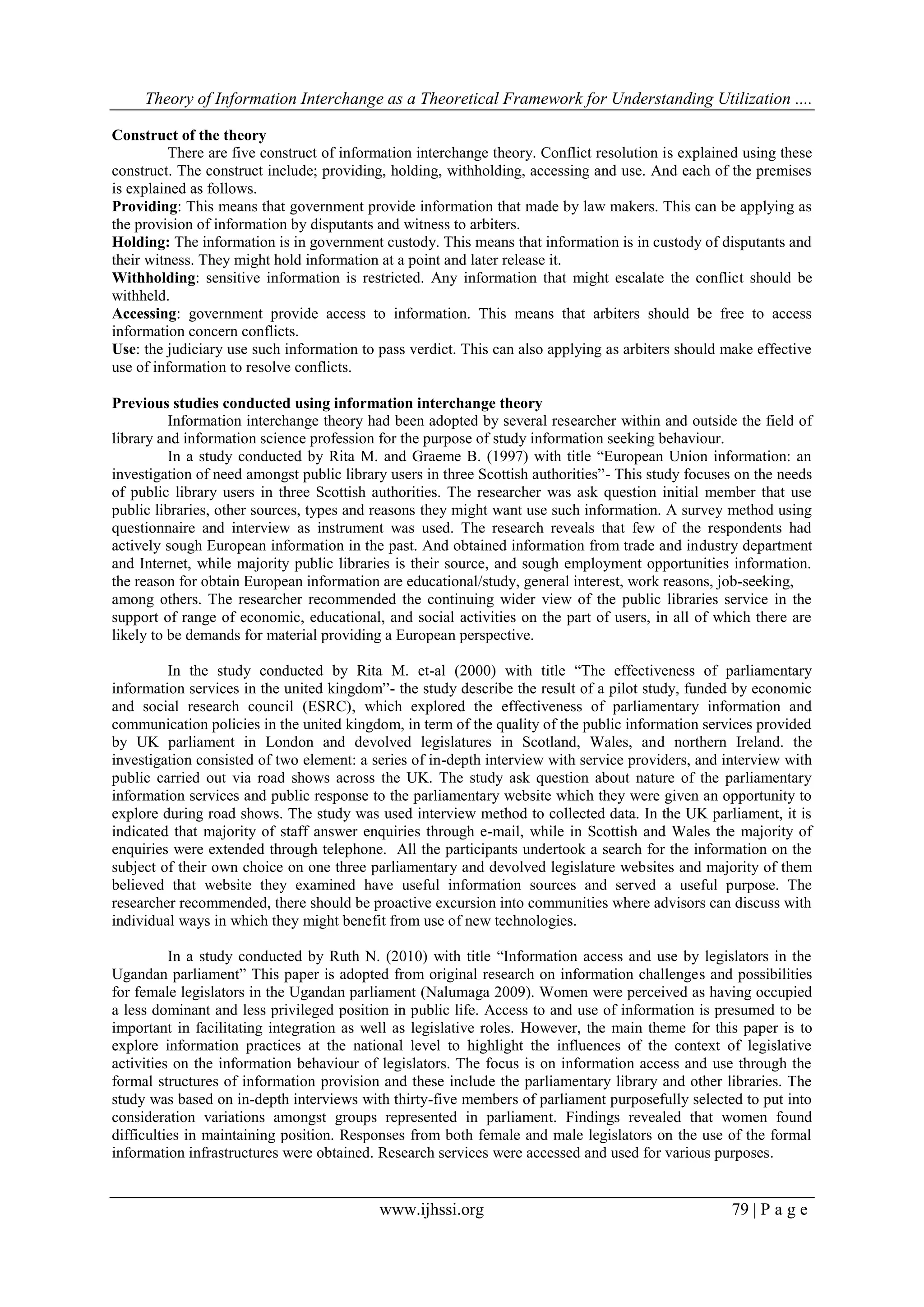 Theory of Information Interchange as a Theoretical Framework for ...