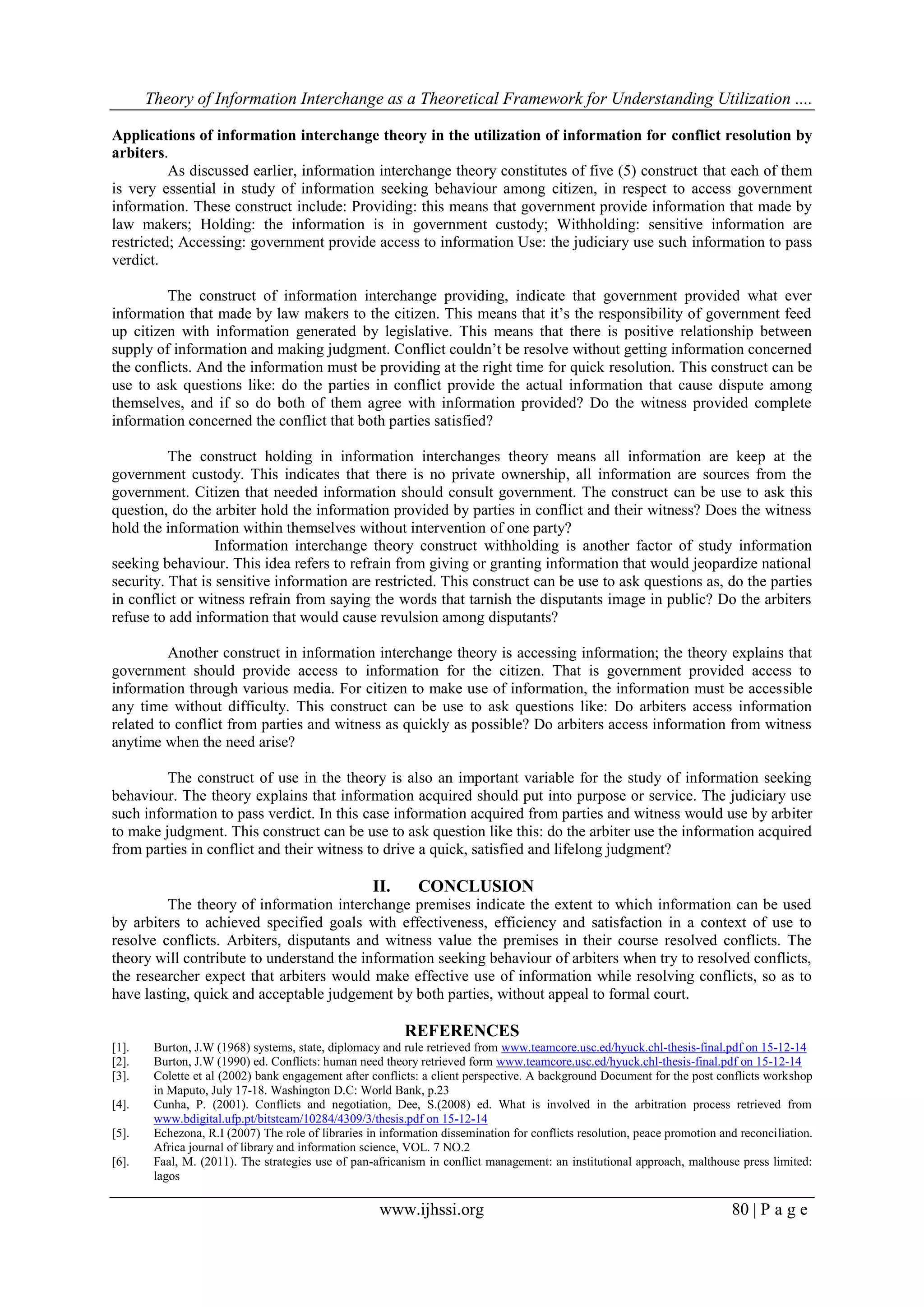 Theory of Information Interchange as a Theoretical Framework for ...