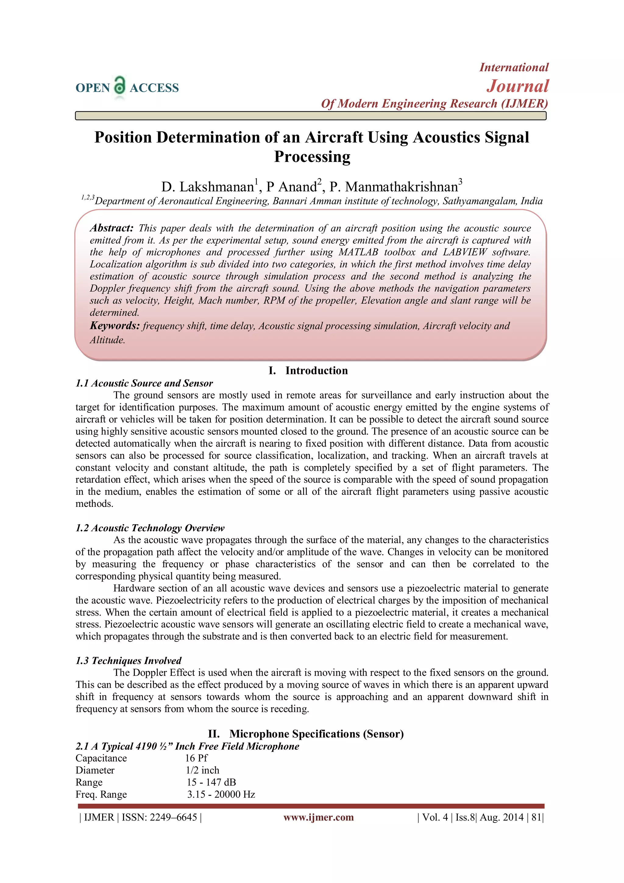 Position Determination of an Aircraft Using Acoustics Signal Processing | PDF