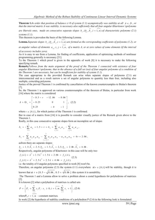 Algebraic Method of the Robust Stability of Continuous Linear Interval Dynamic Systems | PDF