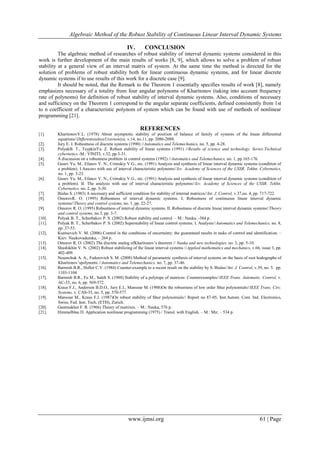 Algebraic Method of the Robust Stability of Continuous Linear Interval Dynamic Systems | PDF